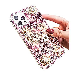 Poowear iPhone 11 Shiny Rhinestone Case for Girls Fashion Luxury Bling Bling Diamond Rhinestone Gemstone 3D Perfume Bottle and Flower Gemstone Soft TPU Back case for iPhone 11 6.1 inch