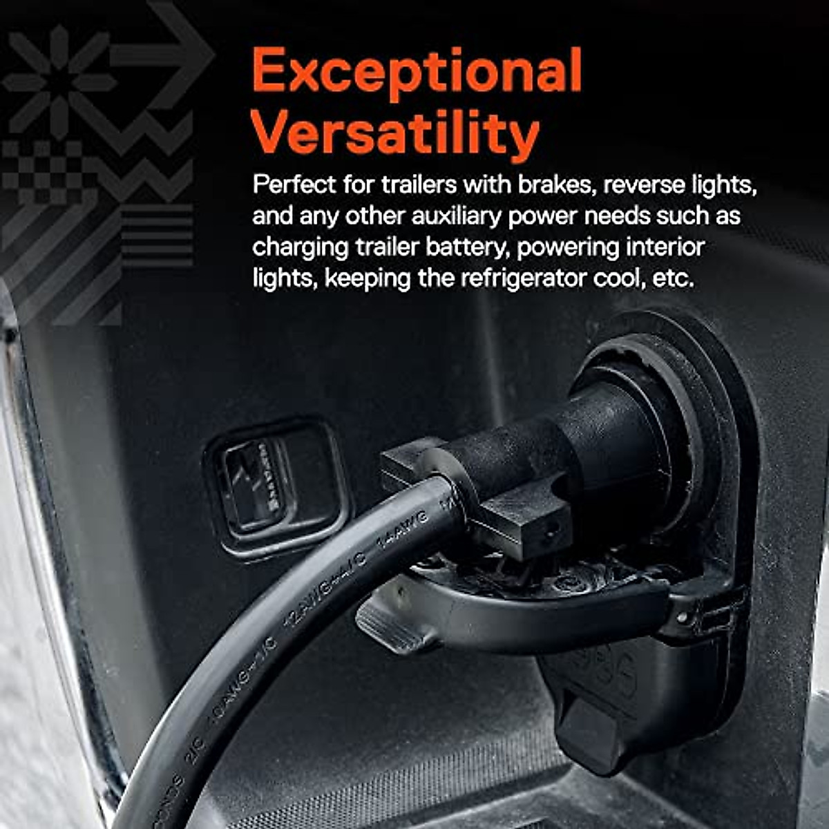 8ft 7-Way Trailer Plug Cord Wiring Harness [7-Pin Trailer Wire Cable] [Brake & Light Control] [10-14AWG] 7 Prong Trailer Light Cord Wiring Connector for RV