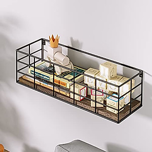 Fixwal Hanging Floating Shelves, 2 Sets of Wall Mounted Shelves for Wall Storage, Hanging Storage Shelf for Bathroom, Living Room, Bedroom, Kitchen (Brown)