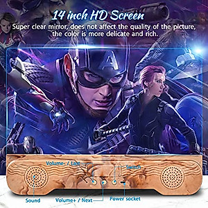 14 inch Phone Screen Magnifier with Bluetooth Speaker,Mobile Phone Screen Amplifier with 2-in-1 Foldable Stretch Stand Holder Portable 3D Screen Magnifying Glass for All Smartphones(Wood Grain)