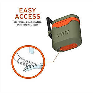 URBAN ARMOR GEAR UAG Compatible with AirPods (1st & 2nd Gen) Case Full-Body Protective Soft-Touch Silicone Case with Detachable Carabiner, Standard Issue Hard Case_001, Olive/Orange