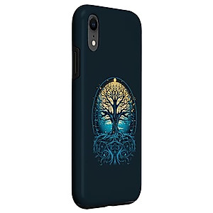iPhone XR Odin Tree of Life Viking Valhalla Pagan Blue and Yellow Case