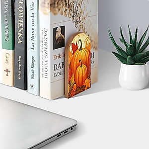 Pumpkin Autumn Harvest Book Ends Decorative Wood Bookends for Shelves Kids Room Desk Home Office Book Stoppers for Magazines,Books, DVDs, 1 Pair/2 Pieces(5x3.1 in)