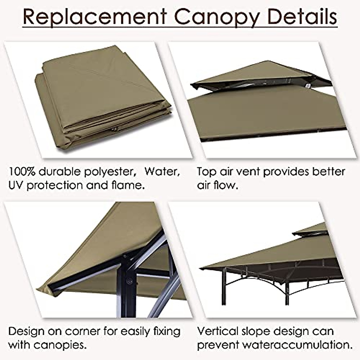 CoastShade 8 x 5 Grill BBQ Gazebo Double Tiered Replacement Canopy Roof Outdoor Barbecue Gazebo Tent Roof Top (Khaki)