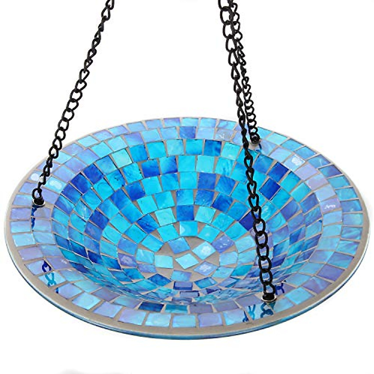 Lily's Home Hanging Colorful Mosaic Glass Bird Bath Bowl - 11" Diameter. (Blue)