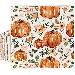 AnyDesign 80 Pack Fall Pumpkin Paper Napkins Watercolor Disposable Autumn Luncheon Napkins Boho Floral Pumpkin Dessert Dinner Hand Napkin for Thanksgiving Harvest Tea Party Supplies, 6.5 x 6.5 Inch