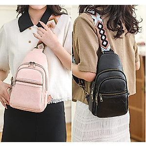 MUNTICO Sling Bag for Women With 5 pcs bag wipe cloth PU Leather Sling Bags Crossbody Fashion Sling Backpack Multipurpose Chest Bag (Beige)