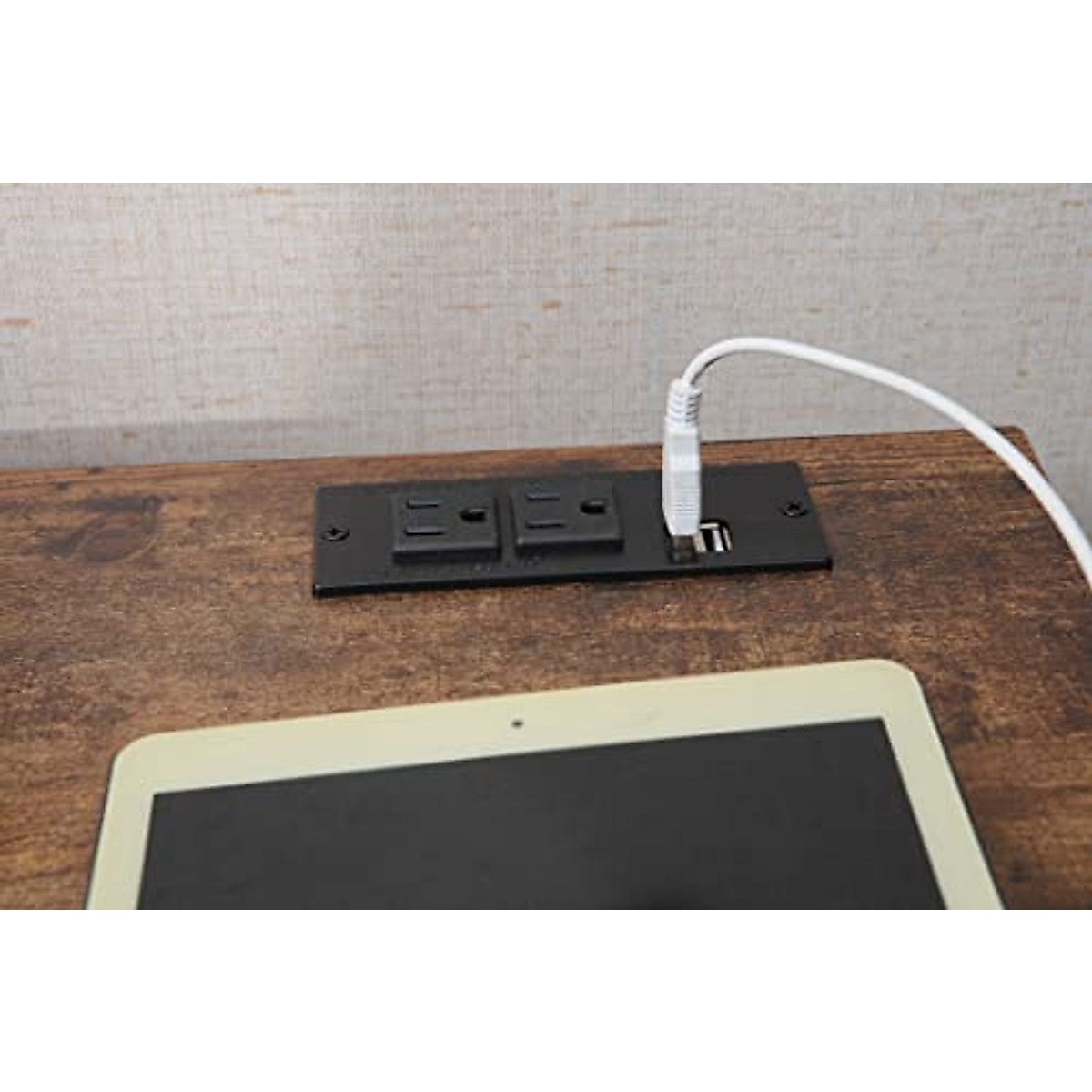 JJS 48' Writing Desk with Power Outlet, Home Office Contemporary Large Computer Desk Laptop Workstation with Drawer USB Ports Charging Station, Rustic Brown