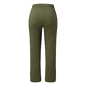Women Casual Pant Wide Leg for Women Casual Elastic Linen Straight Cotton Women Best Linen Pants for Petites Army Green
