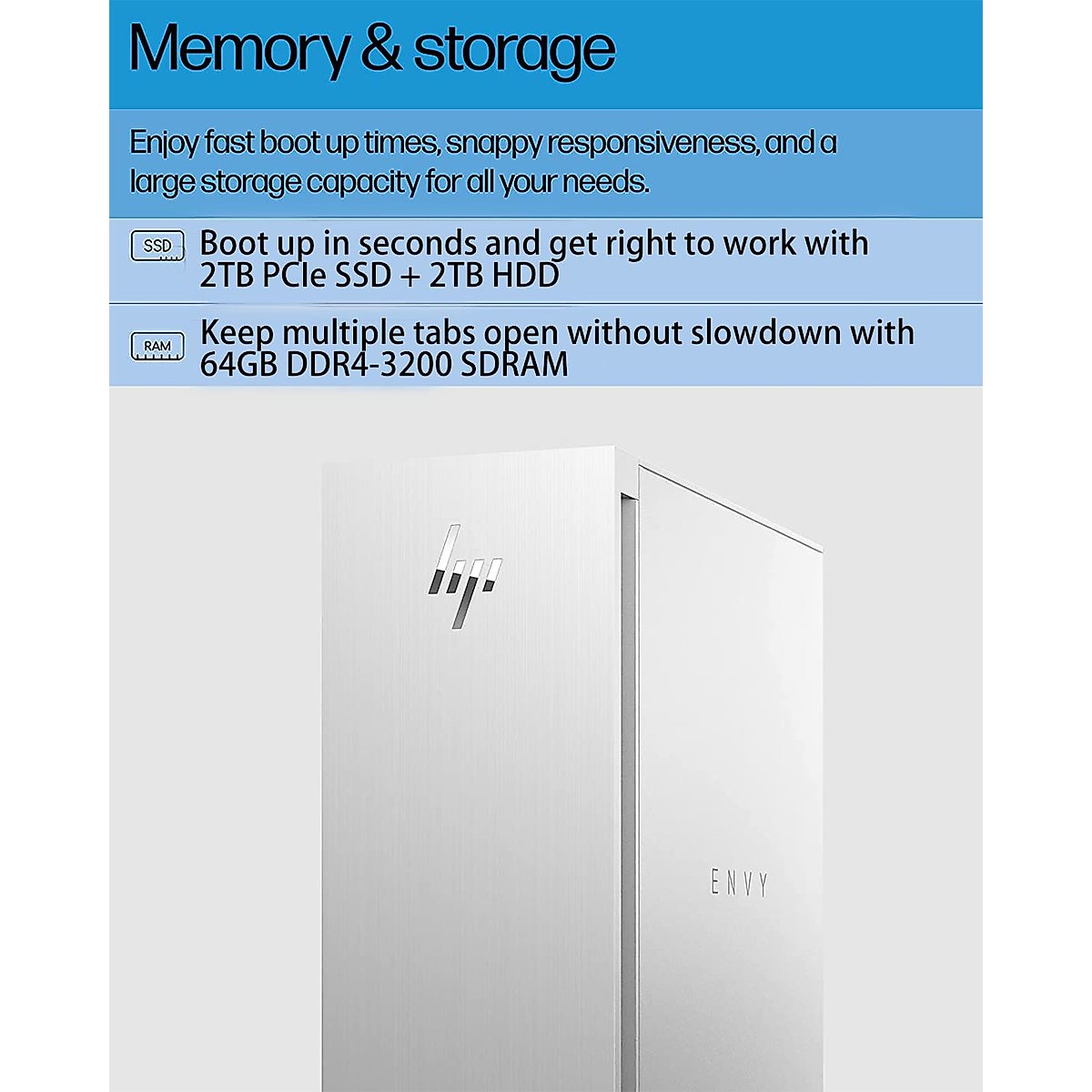 HP Envy Gaming Desktop, Intel Core i9-12900 Processor, 64GB DDR4 RAM, 2TB PCIe SSD + 2TB HDD, NVIDIA GeForce RTX 3070 8G DDR6, Win 11 Pro, White, 32GB Hotface USB Card