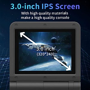 V90 Handheld Retro Clamshell Console with Collapsible Open Source Linux 3-inch IPS Screen Arcade Console Built-in Rechargeable Battery Portable flip Handheld Console System Black 64GB
