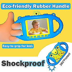SHOWCAM Kids Waterproof Camera Best Gift for Children with Video, Underwater Child Cam for Boy Age 3,4,5,6+, Selfie Supported 1080P 8MP 2.4 Inch Large Screen, 16GB, Silicon Handle - Blue