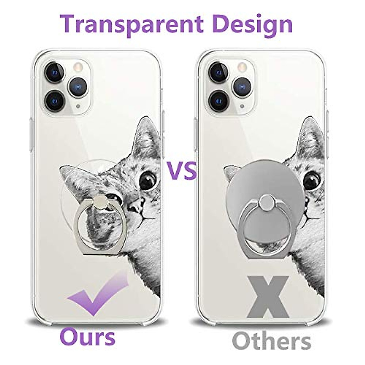 Phone Ring Transparent Cell Phone Ring Holder,360°Rotation Finger Ring Stand, Clear Cell Phone Kickstand Compatible with Most of Phones,Tablet and Case (1)