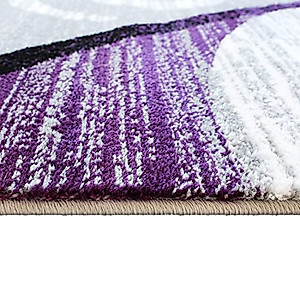 EMMA + OLIVER Helix 4x5 Scraped Look Ultra Soft Plush Pile Olefin Accent Rug in Purple, Gray, Black and White Swirl Pattern, Jute Backing