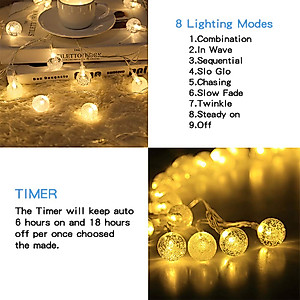 SZWTC 33ft 80 LEDs Globe String Lights Battery Operated, Fairy Lights Waterproof 8 Modes with Remote Control for Home, Party, Christmas, Wedding, Patio, Garden Decoration (Warm White)