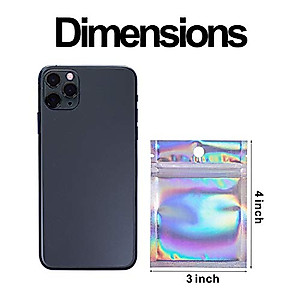 100 Pack Resealable Mylar Bags Holographic Bags 3 x 4 Inch Ziplock Pouch Flat Ziplock Bags for Party Favor Food Storage,for Cookies,Jewelry Packaging,Hanging Ziplock Bag