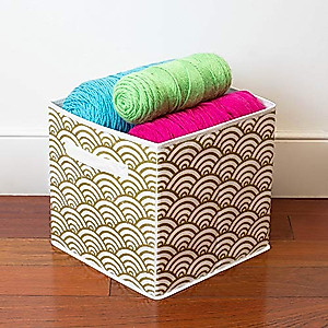 Home Basics Metallic Scallop Non-Woven Storage Bin Cube Basket Box, Dual Handles & Removable Bottoms Collapsible Foldable for Home Decor Office Closet Bedroom Drawer Toy Organizer