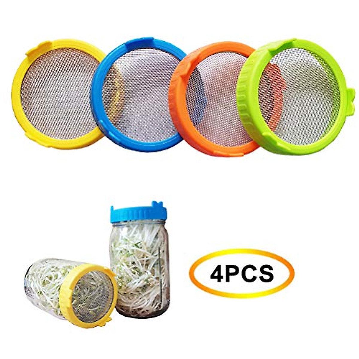 Plastic Sprout Lid,Stainless Steel Split Sprouting Lids for Sprouts Broccoli Alfalfa Mustard Mung Beans (Colorful)