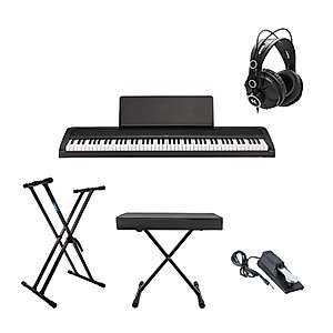 Korg B2 88-Key Electronic Keyboard Digital Pianos-Home (Black) Bundle with Stand, Bench, Sustain Pedal, and Headphones (5 Items)