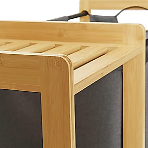 Bamboo Laundry Hamper with Shelves - Freestanding Laundry Hamper Basket Table with Removable Sliding Bags - Bamboo Storage Laundry Organizer Cabinet for Bedroom, Bathroom, Laundry Room