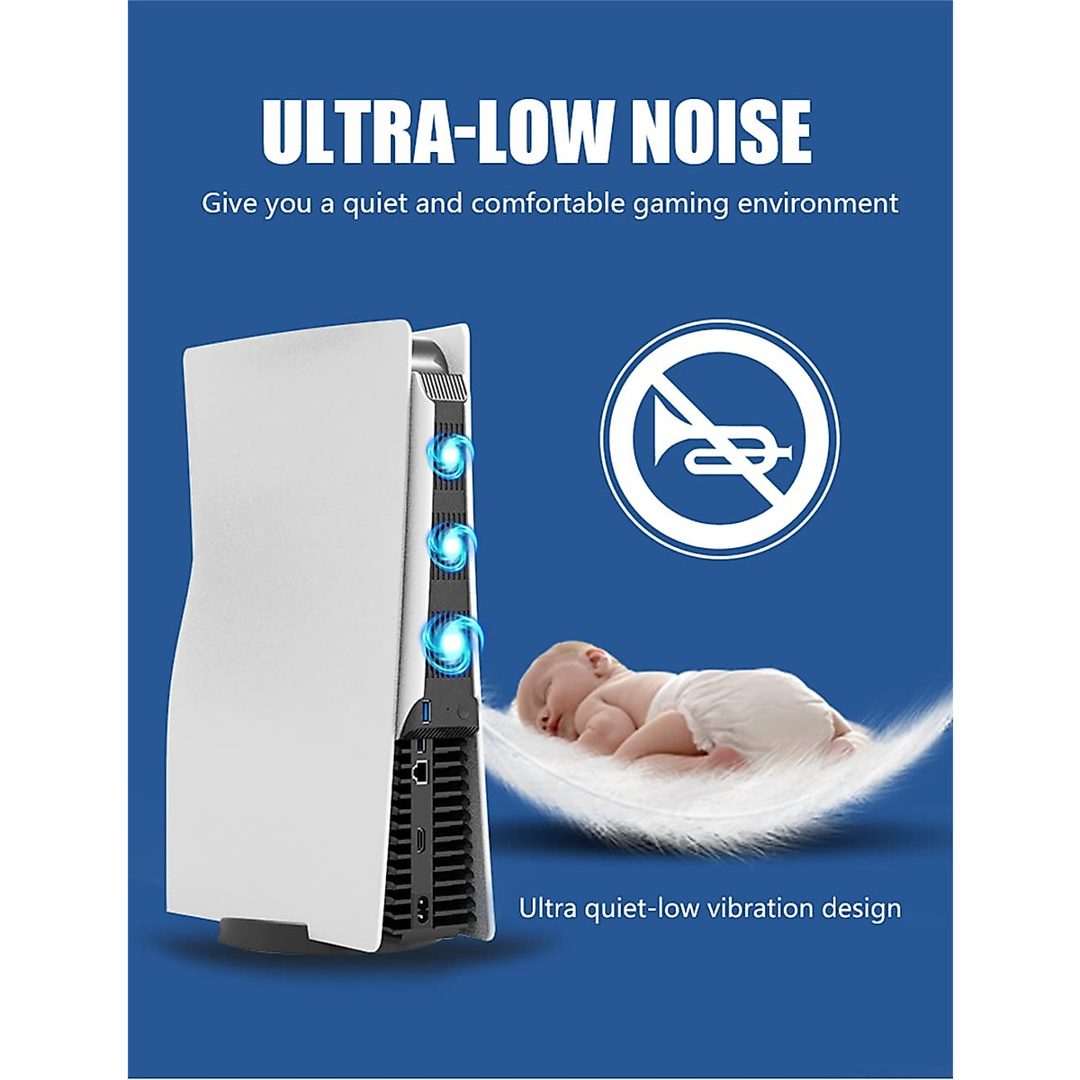 PS5 Cooler for PS5 Cooling Fan, Upgraded Quiet Cooler Fan 3 Cooler External Port USB 3.0 Accessory Compatible with Playstation 5 Digital Edition/Ultra HD Console White