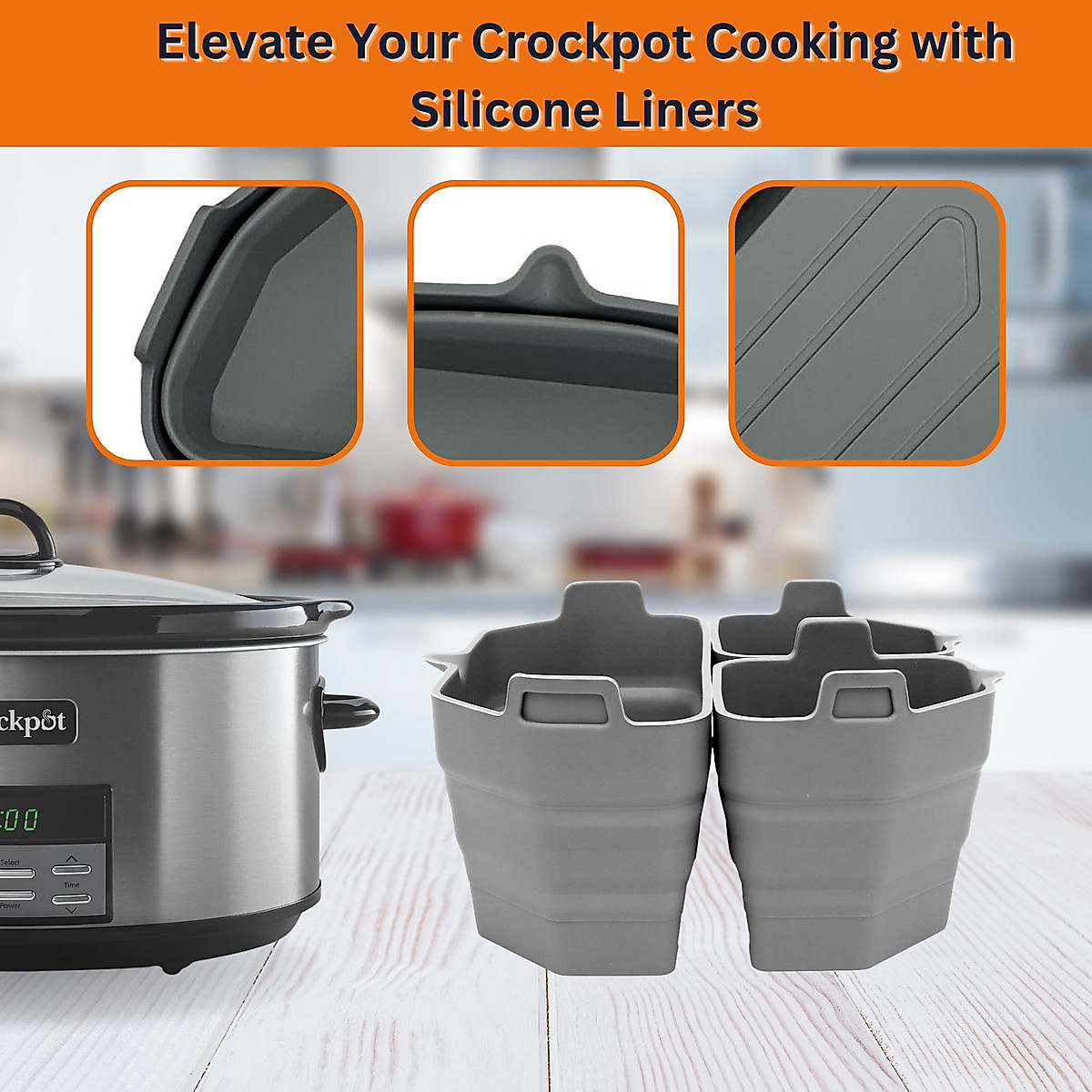 CANIS LYCAON Silicone Slow Cooker Liners Fit Crock Pot 6-8 QT crock pot dividers Allows to cook 3 Meals at once Time | Collapsible & Reusable Silicone Divider Insert, Dishwasher Safe & Leakproof