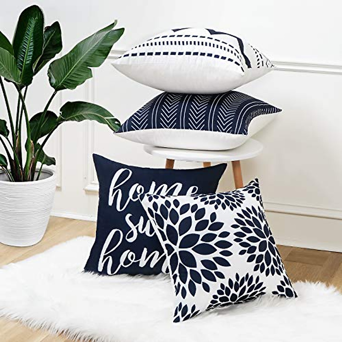 Yastouay Modern Decorative Throw Pillow Covers Home Sweet Home Cushion Covers Set of 4 Geometric Pillowcases for Couch Sofa Bedroom (Dark Blue, 18" x 18")