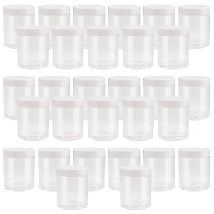 MOUYAT 30 Pack 8 Oz Plastic Slime Containers, Leakproof Wide Mouth Refillable Empty Plastic Jars with Lids, Clear Plastic Butter Storage Containers for Kitchen Food Storage, Beauty Products
