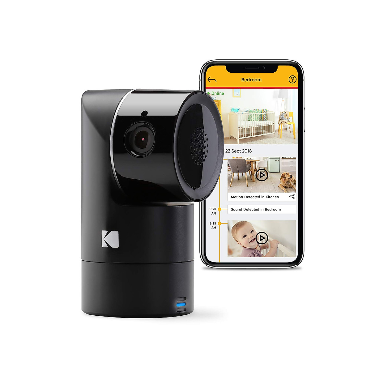 KODAK Cherish F685 Home Security Camera - Tilt/Pan/Zoom 1080p Camera, Night Vision, 120-Degree View, Rechargeable Batteries and WiFi Mobile App (Renewed)