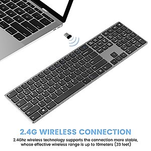 TIETI K01R Wireless Keyboard, 2.4G Slim and Compact Wireless Keyboard with Numeric Keypad, Long Battery Life, Lag-Free for PC Laptop Computer Windows, Space Grey