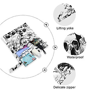 xigua 2 Pack Wet Dry Bags for Cloth Diaper Waterproof Swimsuits Bag with Handle Wristlet for Travel Beach Pouch, Abstract Skull Black White