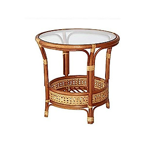 Set of 2 Bali Lounge Swivel Rocking Chairs with Cream Cushion and Pelangi Round Coffee Table Natural Rattan Wicker Handmade, Colonial Color