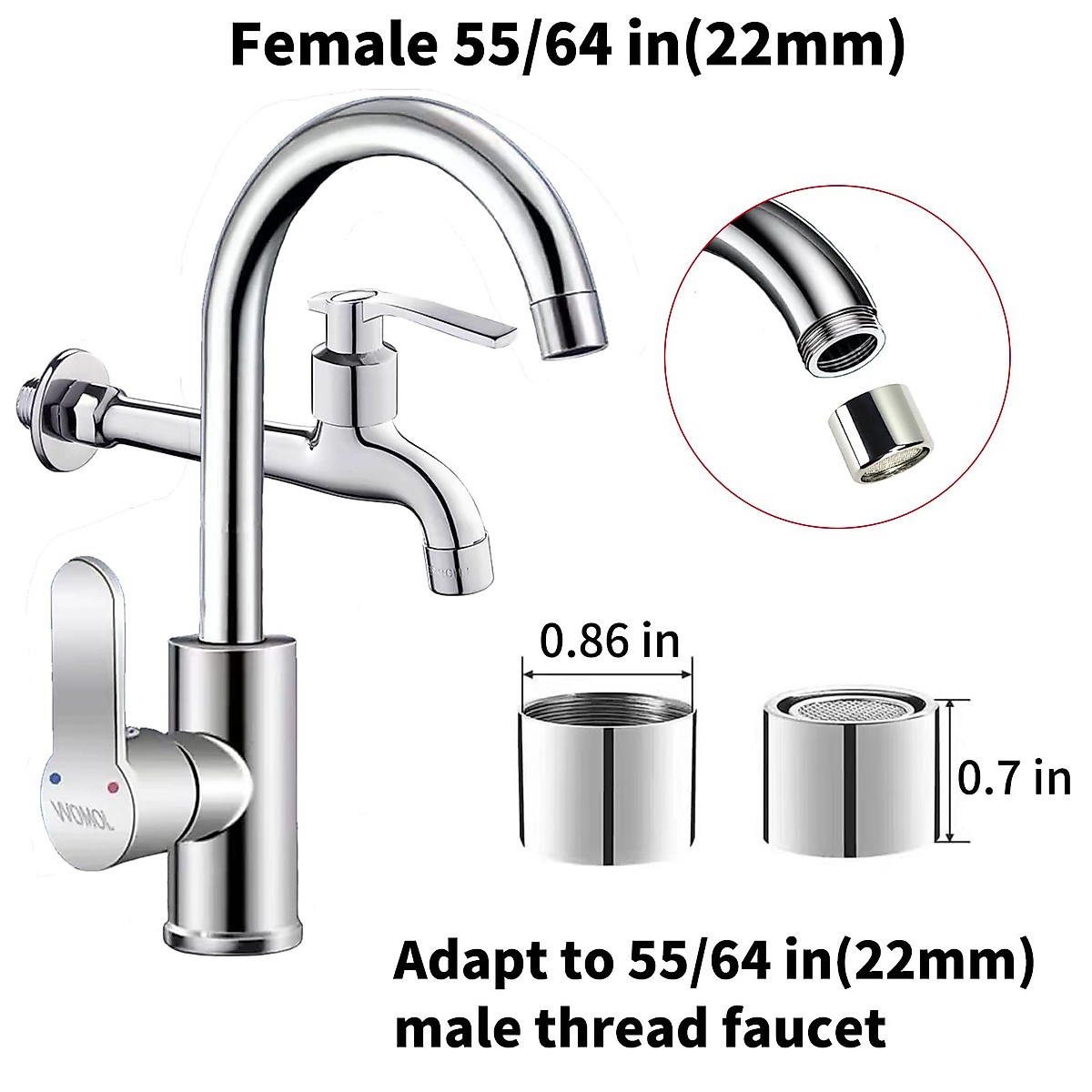 TSBSHum Bathroom Sink Aerator,2.2 GPM Faucet Aerator, Made of Solid Brass and Stainless Steel,55/64 Inch Female Thread Faucet Replacement with Gasket,For Kitchen and Bathroom,4PCS(Silver)
