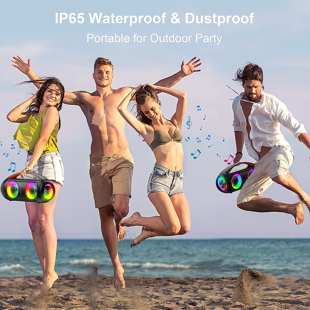 Portable Bluetooth Speaker, Loud Boombox Speaker with Subwoofer, Powerful Deep Bass Stereo Sound, IP65 Waterproof, Wireless Outdoor Speaker for Camping, Beach, Party, Support TWS/USB/TF Card/AUX