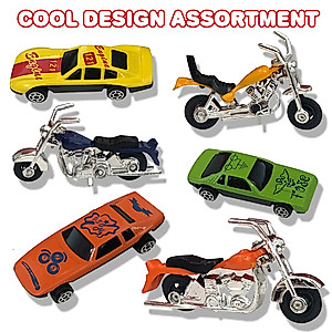 ArtCreativity Diecast Car and Motorcycle Toys, Set of 25, Cool Motorbike and Car Toys for Kids in Window Box, Fun Pretend Play Toys for Boys and Girls, Idea, Car Party Favors