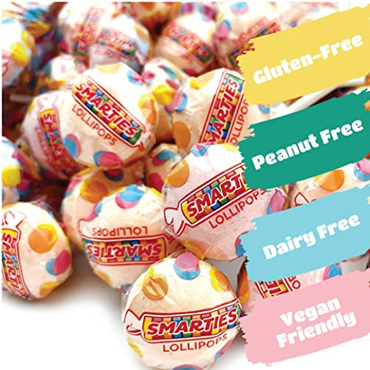 Smarties Lollipops Original Flavor - Bulk Pack 2 Pounds (About 100 Count) - Vegan-Friendly Hard Candy