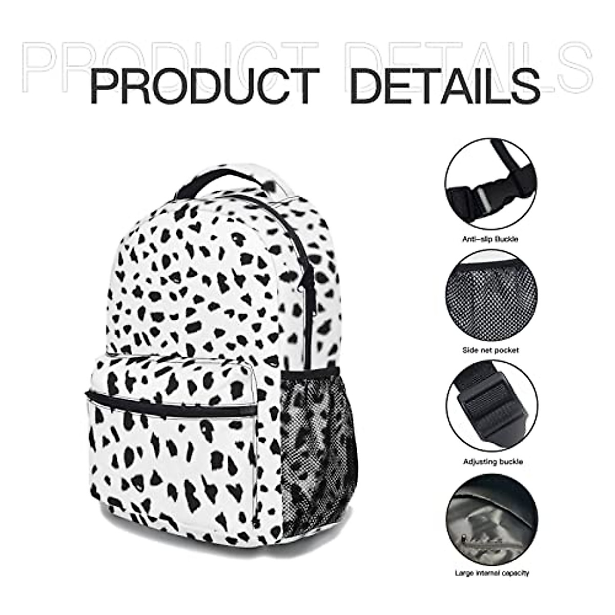 Dalmatian Dog Print Backpack Cute Dog Spot Pattern School Bag Classic Black and White Casual Daypack Personalized Students Bookbags for Teens Girls Boys