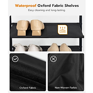 HOOBRO Shoe Rack, 5 Tier Shoe Storage Organizer with 4 Oxford Fabric Shelves and Top Panel, Holds 16-20 Pairs of Shoes, for Entryway and Closet, Industrial, Rustic Brown BF50XJ01