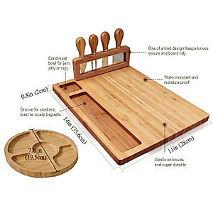 Cheese Board and Knife Set,Bamboo Charcuterie Board Set with Round Tray,Cheese Platter Serving Tray,Cheese Plate Set,Perfect, Birthday，Housewarming