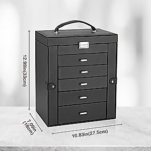 ProCase Large Jewelry Organizer Box for Women Girls, 6 Layers Storage Display Holder Case with Drawers and Dividers for Earrings Necklaces Rings Bracelets Watches -Black