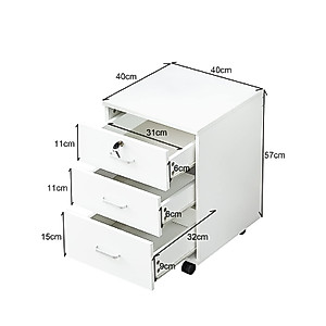 TUKAILAi Mobile File Cabinet with 3 Drawers, Under Desk Rolling Filing Cabinet with 4 Wheels for Letter/Legal / A4 Size, Wooden Stationery Storage Cabinet for Home Office (White)
