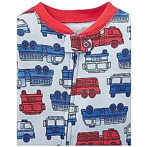 Simple Joys by Carter's Baby Boys' Snug-Fit Footed Cotton Pajamas, Pack of 3, Dinosaur/Firetruck/Animal, 12 Months