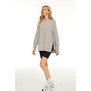 EFAN Womens Oversized Sweatshirts CrewNeck Pullover Soft Y2K Hoodies 2025 Fall Outfits Zipper Teen Girls Clothes Sweaters CreamGrey M