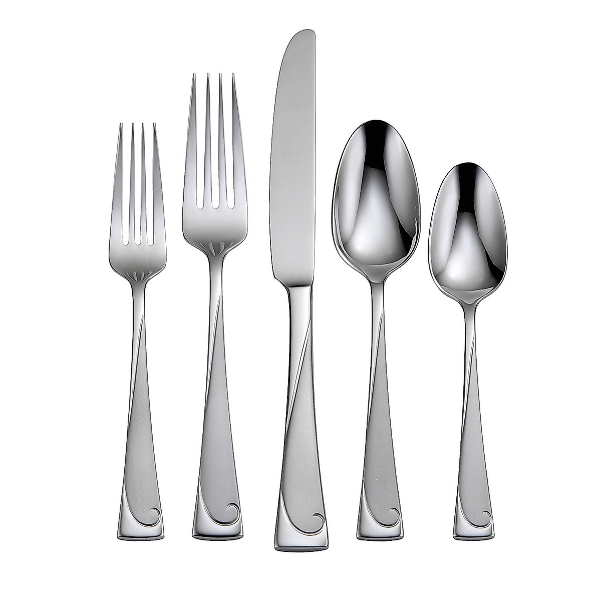 Oneida Script 45 Piece Everyday Flatware Set, 6.35 LB, Metallic