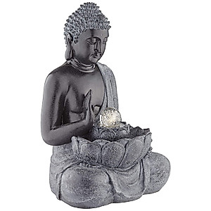 Sitting Buddha Outdoor Water Fountain with Light LED 28" High Faux Stone Meditation Decor for Garden Patio Backyard Deck Home Lawn Porch House Relaxation Exterior Balcony Roof - John Timberland