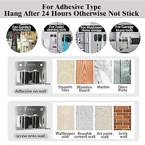 HAOYOWJY Mop and Broom Holder Wall Mount Stainless Steel 304 Tool Garage Organization Rack Screw and Self Adhesive Broom Hanger Heavy Duty 4pcs (4pcs，sliver)
