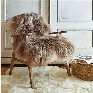 Premium, Hypoallergenic, Natural Long Hair (Taupe) Icelandic Sheepskin Fur Area Rug - Perfect as an Area Rug, Fur Throw, Chair Cover, Home Decoration, and Carpet…