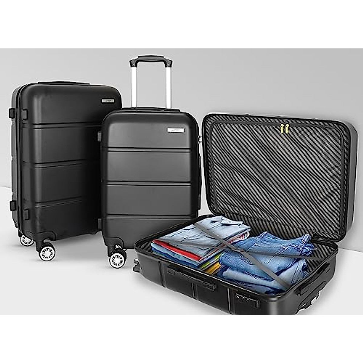 SAS Travel Noon East Luggage Sets, Set of 3 pieces of Suitcases With Wheels, Traveling Essentials, Spinner Wheels, Lock, Hard Case, With Carry On Luggage and Large Suitcase Included, Travel Must Haves
