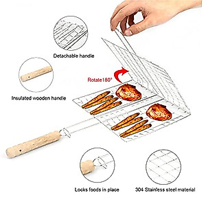 Odowalker Barbeque Basket, Portable BBQ Grilling Basket with Long Handle, Grilling Basket Stainless Steel for Fish Vegetables Steak Shrimp Chops Outdoor Grill Tool