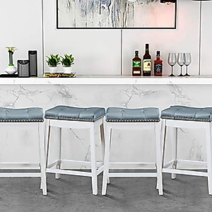 ERGOMASTER Set of 4 Cambridge Bar Stools, 24 Inch Counter Stools, Solid Wood Legs Espresso with Gray PU Cushion for Kitchen Living Room and Bar (Set of 4,24Inches White Leg